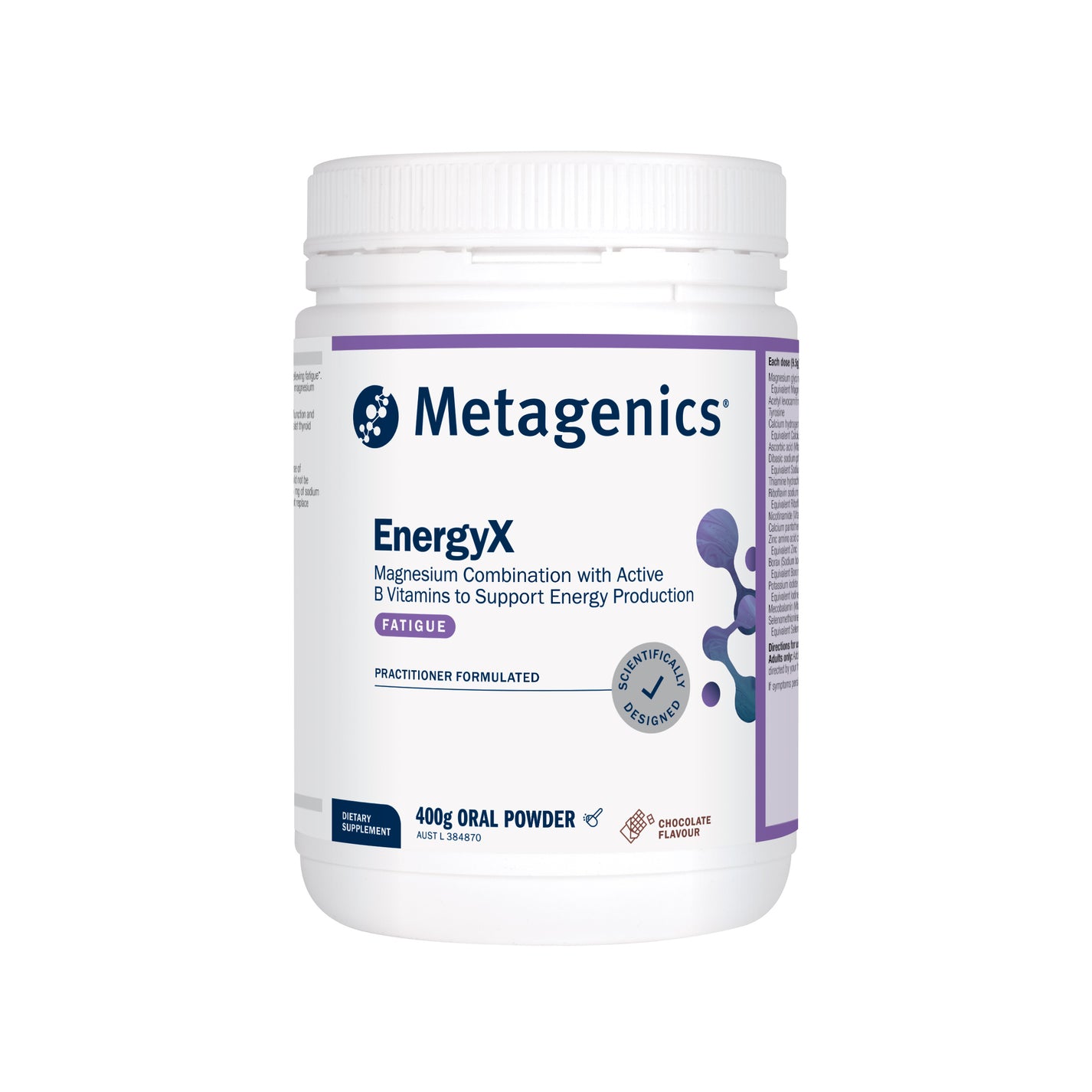 Metagenics EnergyX Chocolate Magnesium Powder 400g for Energy