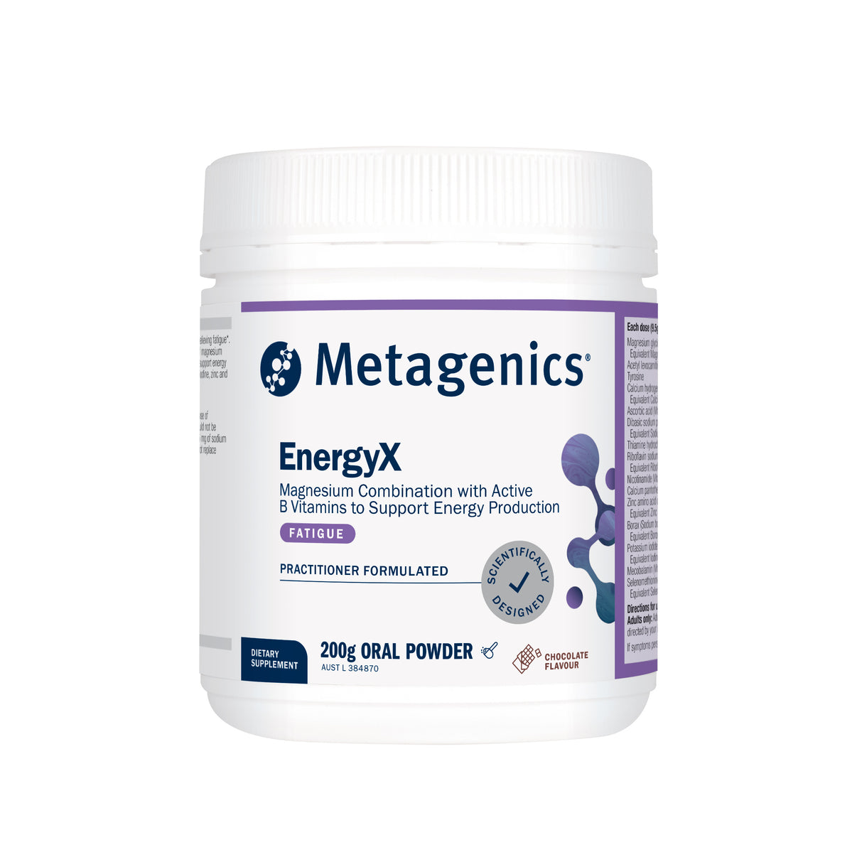 Metagenics EnergyX Chocolate Magnesium Powder 200g for Energy