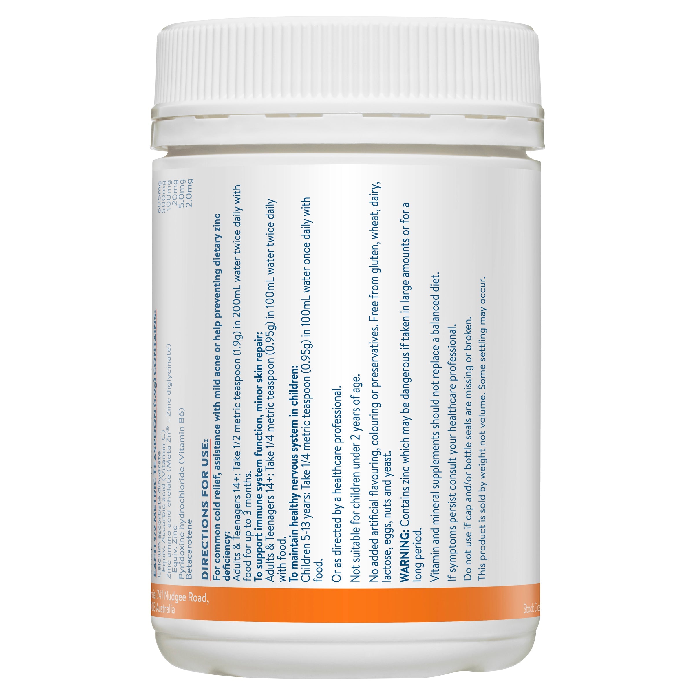 Ethical Nutrients Mega Zinc 40mg with Vitamin C Powder Orange 190g ...
