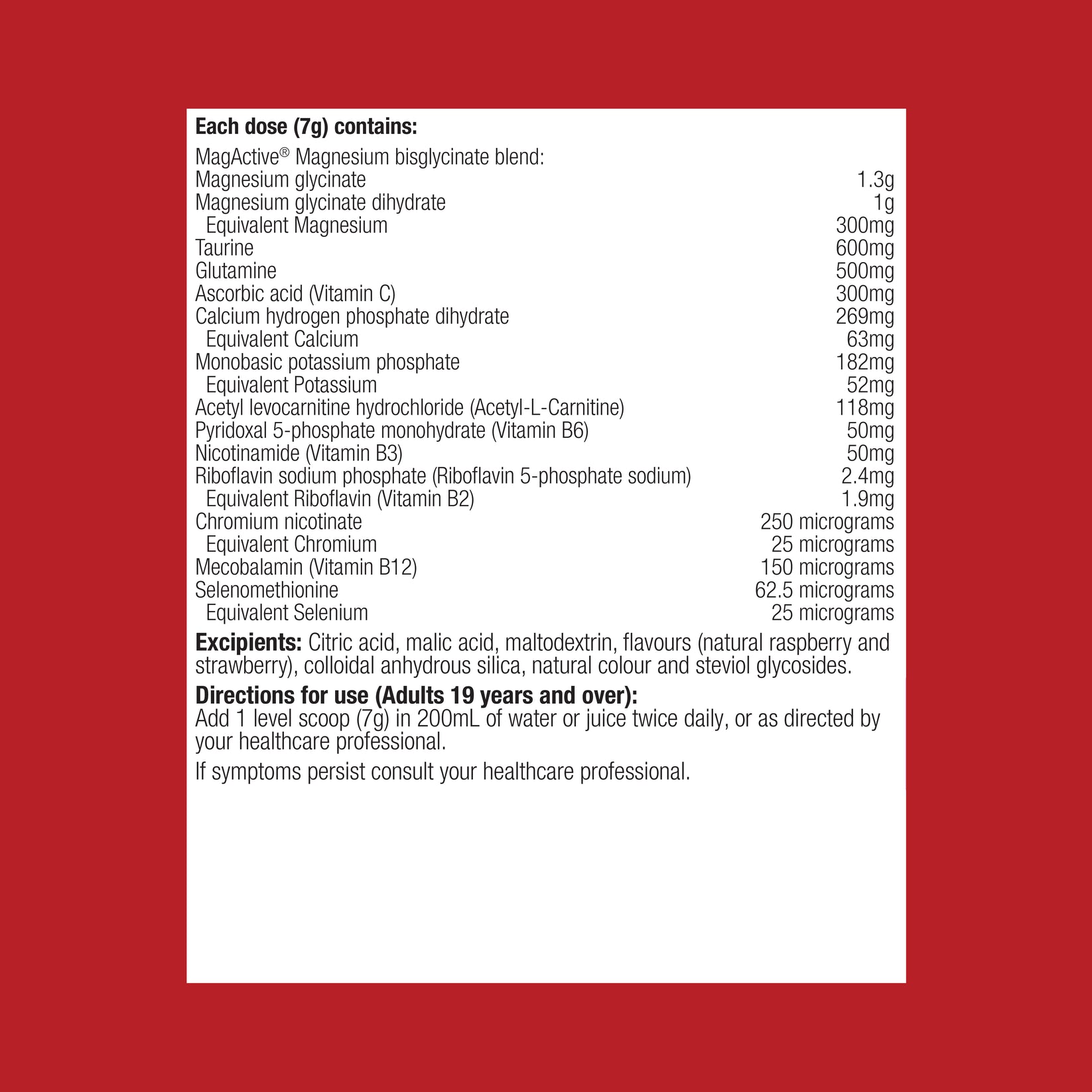 Metagenics MagActive Muscle Raspberry 210g Powder